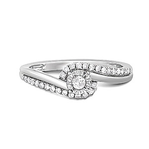 Jewelili Sterling Silver 1/4 Cttw Natural White Round Cut Diamond Engagement Ring, Size 7