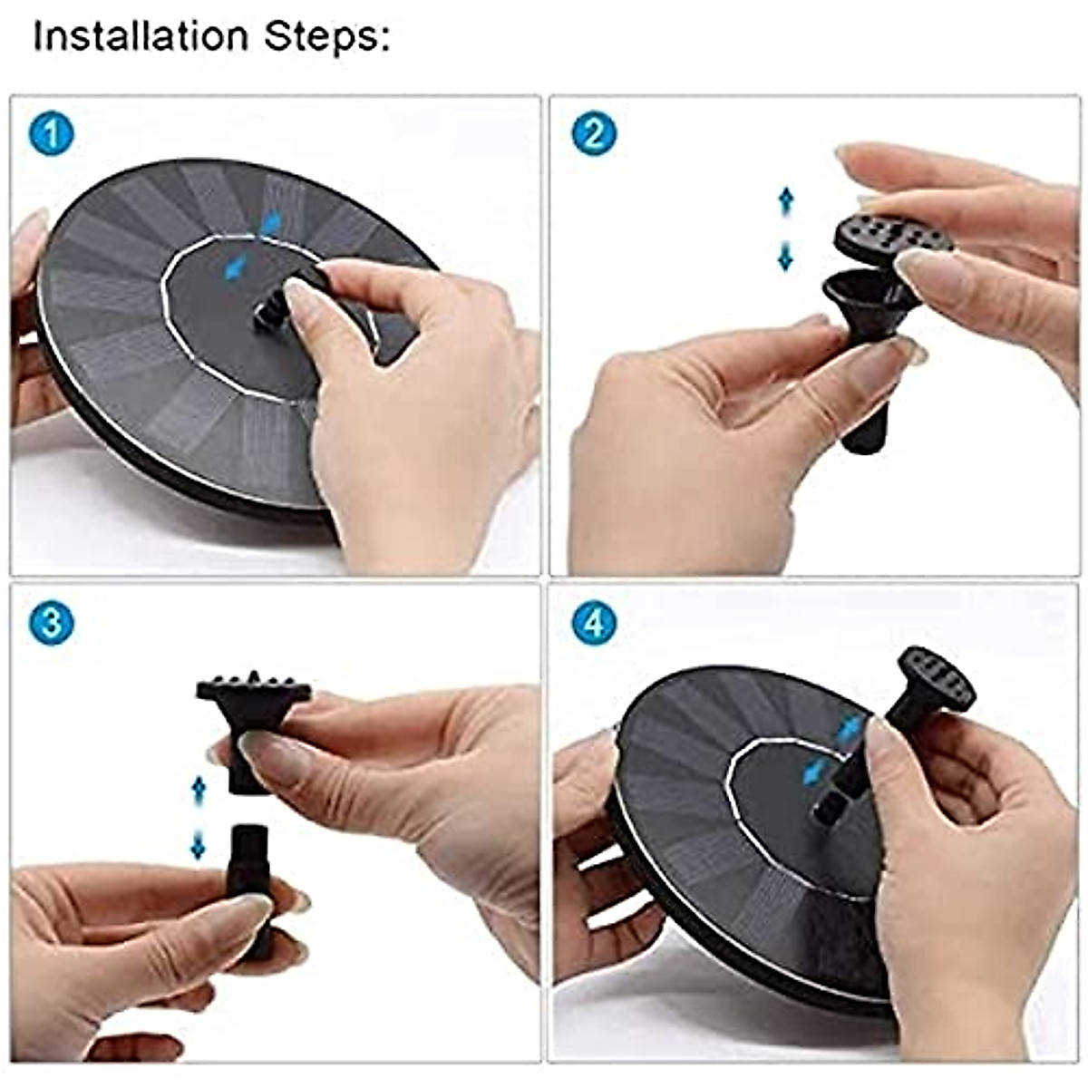 Floating Solar Fountain Pump,Circle Solar Powered Bird Bath Fountain Free Standing Solar Pond Pump with 1200mah Battery Backup,6 Nozzles Solar Fountain for Aquarium Outdoor Garden-Black 18cm(7inch)