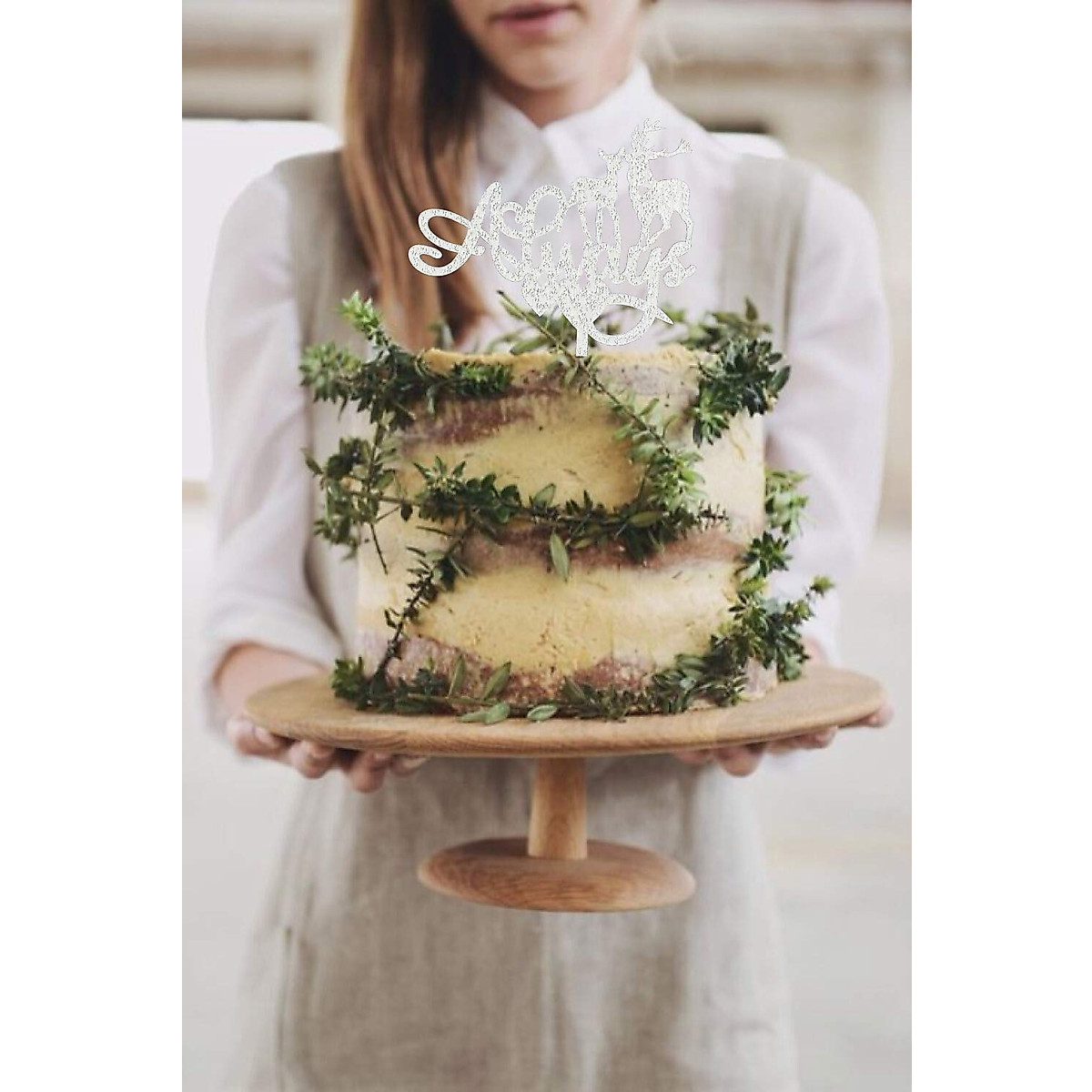 Silver Glitter Always Wedding Cake Topper, After All This Time Always Wedding Cake Topper, Wedding/Engagement/Anniversary/Bridal Shower Party Decorations,Cake Topper with Elk