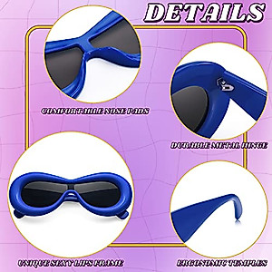 FEISEDY Oversized Inflated Oval Sunglasses for Women Men Fashion Thick Frame Y2K Glasses Funny Aesthetic Shades B9088 (Blue, 60MM)