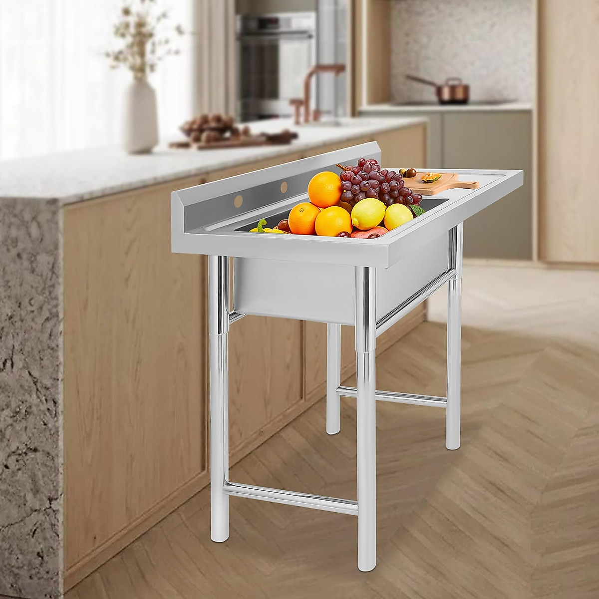 Utility Sink,Stainless Steel Kitchen Sink,Single Bowl Commercial Sink Drain Board Catering Prep Sink with Faucet and Sink for Restaurant,Laundry,Backyard,Garages 39.3 * 23.6 * 36.7inch(D)