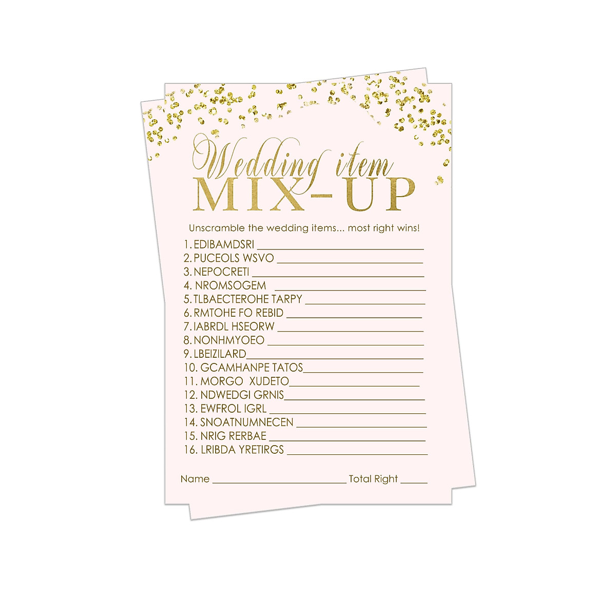 Pink and Gold Bridal Shower Word Scramble Game – 25 Pack, Couples Wedding Engagement Party Games, Reception Decor and Ideas, Fun Rehearsal Unscramble Guest Activities