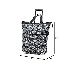 Olympia Fashion Rolling Shopper Tote - Damask Black, 2300 cu. in.