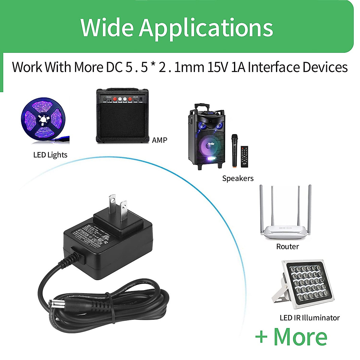 Security-01 AC to DC 15V 1A Power Supply Adapter 5.5mm x 2.1mm Plug,for Litter Robot 3,Cat Open air self Cleaning Box,Receiver,Amplifier,Router,UL Listed