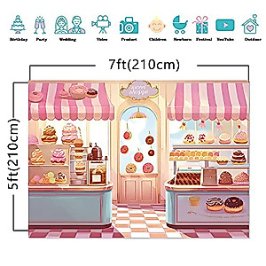 MAQTT Sweet Shoppe Backdrop for Girls Birthday Party Decoration Pink Sweet Shoppe Photography Background for Baby Shower Cute Cream Cake Photo Booth Studio Cake Table Decor 7X5ft