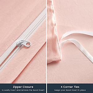 Wake In Cloud - Cotton Duvet Cover Set, Full Size, Light Blush Pink, 100% Washed Cotton, Linen Like Textured, Breathable Percale Durable Comfy Farmhouse Neutral Bedding Set, 3 Pieces