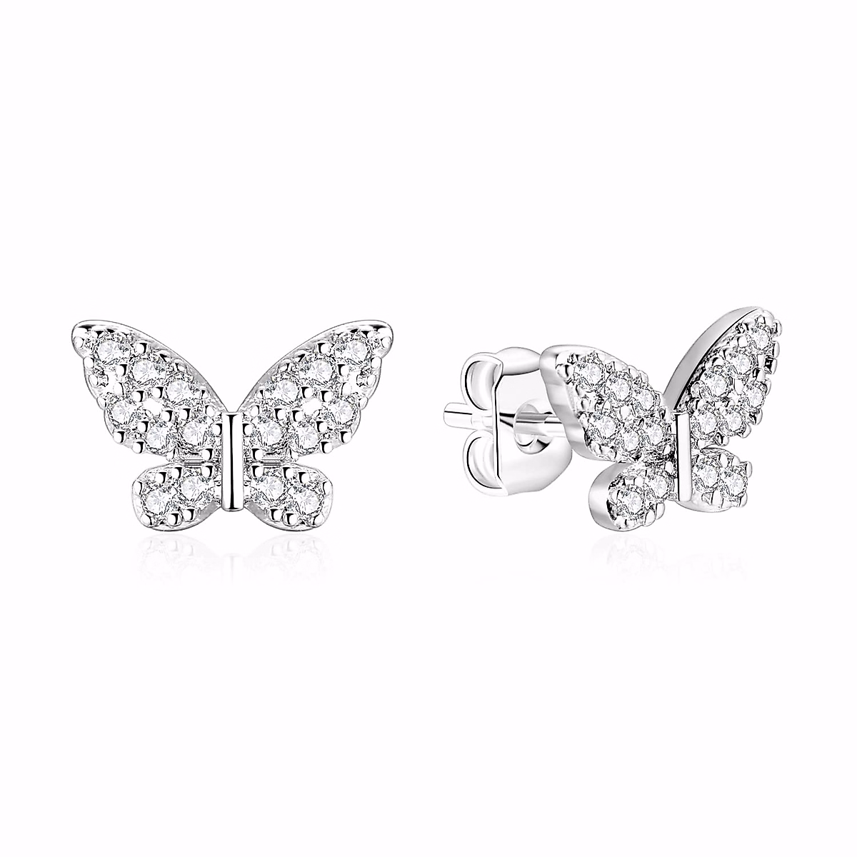 Luxval Silver Butterfly Earrings for Women, Sterling Silver Tiny Butterfly Stud Earrings CZ Sparkling Dainty Hypoallergenic Jewelry for Women