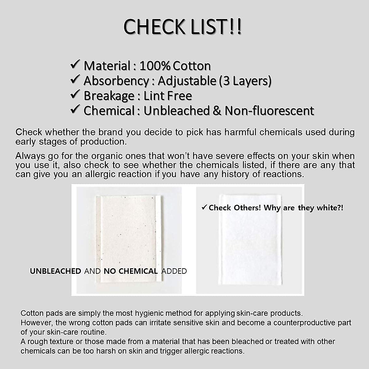 varuza Premium Unbleached 100% Cotton Pads for Face Toner- Lint Free Triple Layers Face Pads for Toner Mask, Nail and Makeup Removal 300 Count