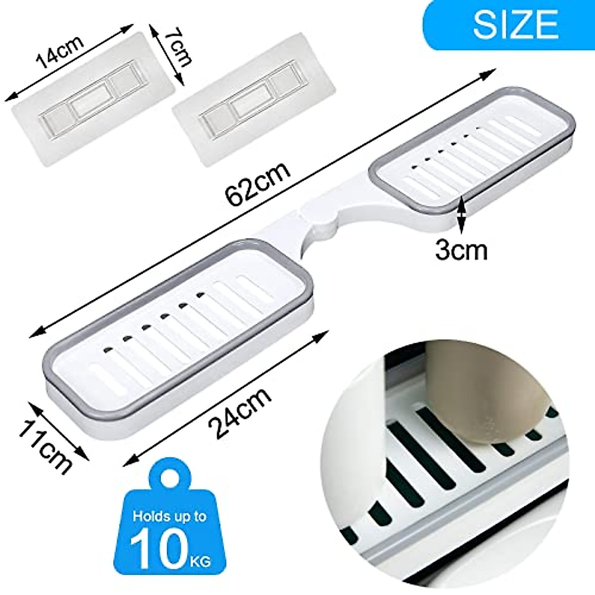 ZSSM Corner Shower Caddy 180° Rotatable Dual purpose No-Drilling Waterproof Wall Mounted Bathroom Shelf Organizer Rack Plastic, NO-Drilling Removable Bathroom ​Shower Shelf for Bathroom & Kitchen