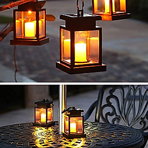 Solar Lanterns Outdoor Waterproof, Garden Hanging Flickering Flameless LED Candle Lighting, Solar Powered Lights for Decorative Yard, Table, Patio, Umbrella, Black