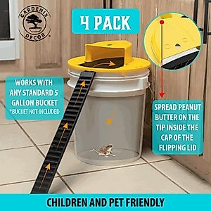 Gardenix Decor 5 Gallon Bucket Lid Mouse Rat Trap 4 Pack- Automatic Reset Flip and Slide Mouse Trap - Humane Mouse Rat Traps for Indoor Outdoor Use - Reusable Mouse Trap Bucket Lid for Chicken Coop