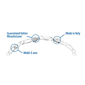 QUADRI Figaro Link Chain in 925 Sterling Silver, Italian 5mm Bracelet for Men Women, 7 Inch, Made in Italy, Gift Box Included