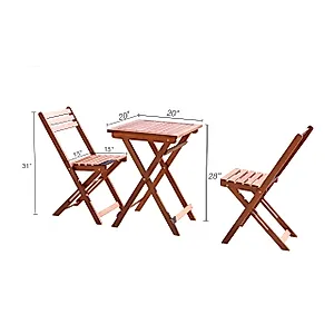 Vifah V1381 Outdoor Wood Folding Bistro Set with Square Table and Two Chairs