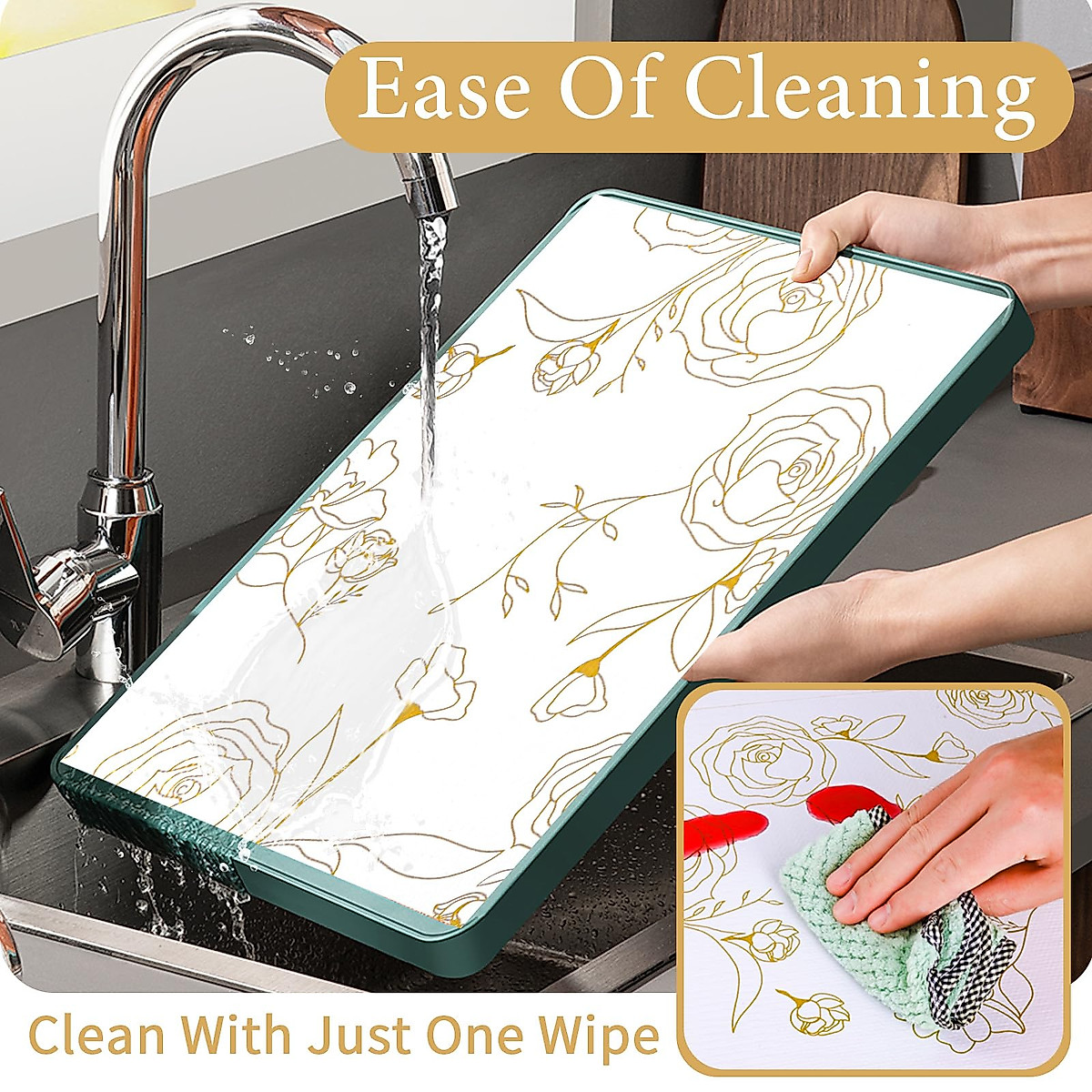 Shelf Liners for Kitchen Cabinets 12in x 20FT Non Adhesive Drawer Liner Gold Floral Thickened Shelf Liner Paper Strong Non-Slip Easy to Clean for Tool Box Refrigerator with Knife and Tape Measure