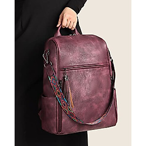 FADEON Laptop Backpack Purse for Women Large Designer PU Leather Laptop Bag, Ladies Computer Shoulder Bags