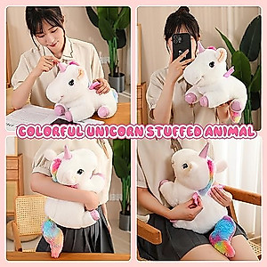 SQEQE Cute Unicorn Stuffed Animals with 4 Babies in Her Tummy, Rainbow Flying Unicorn Plush Pillow Toy with Wings, Unicorn Gifts for Girls Ages 3 4 5 6 7 8 Years