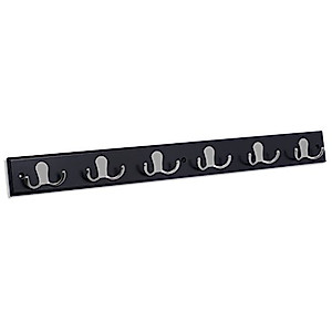 BIRDROCK HOME Dual Hook Coat Rack - 6 Dual Hooks - Wall Mounted Hat Key Rack Rail - Satin Nickel Hooks - Black Pine Bathroom Rail