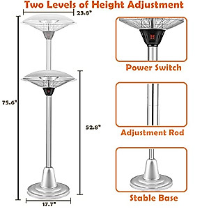 LHRIVER Electric Outdoor Patio Heater, 1500W Freestanding Infrared Heater with 2 Adjustable Switch Mode, Quiet Operation,Dust &Waterproof IP34 750W/1500W, Ideal for garden, Outdoor/Indoor Use