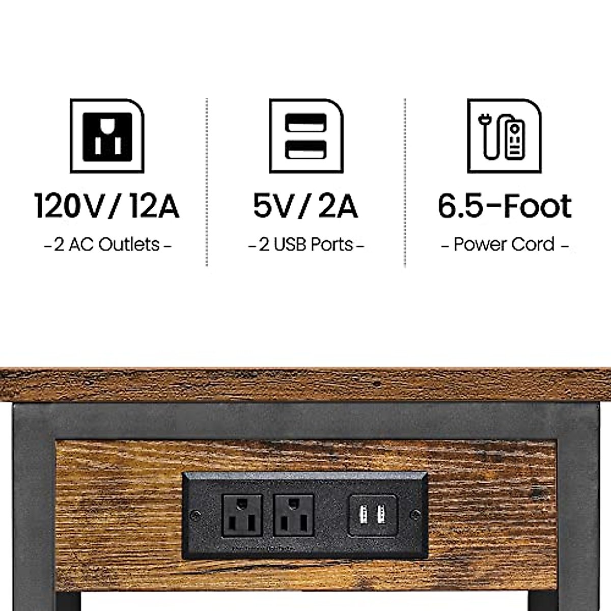 TUTOTAK End Table with Charging Station, Side Table with Storage, Flip Top Bedside Table with USB Ports and Outlets, Nightstand for Small Spaces, Sofa Table TB01BB051