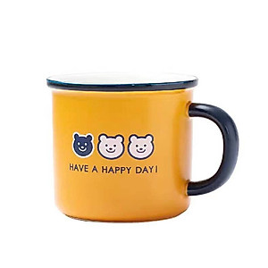Cute cartoon bear enamel coffee mug, ceramic coffee mug. 11 oz, gift for your friends and kids, (White)