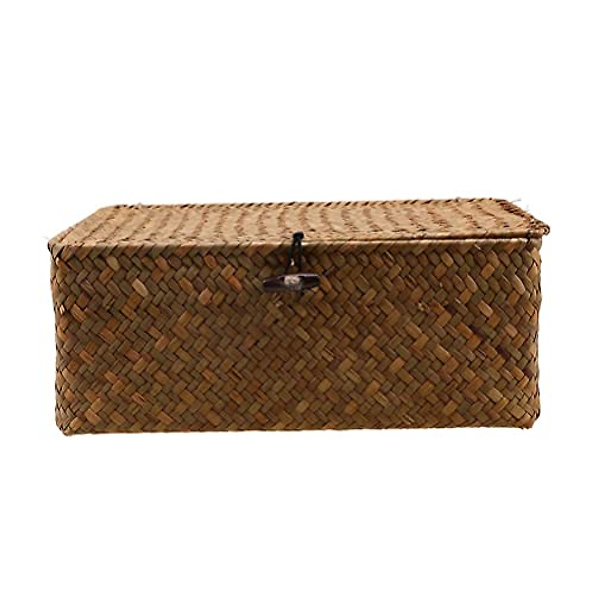 Esoes Wicker Storage Basket Woven Rattan Storage Box With Lids Seagrass Laundry Baskets Makeup Organizer For Bathroom, Living Room, Kitchen (L)