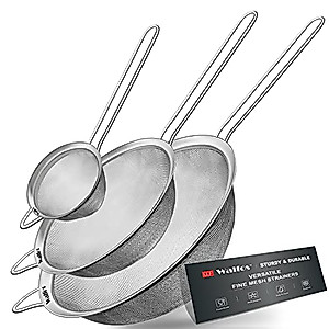 Fine Mesh Strainer Set of 3, Stainless Steel Wire Strainers for Kitchen, Multipurpose Metal Fine Sieve with Handle, Perfect for Food, Rice, Quinoa, 3", 5", 7"