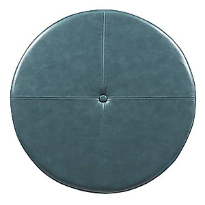 HomePop Round Leatherette Storage Ottoman with Lid, Teal