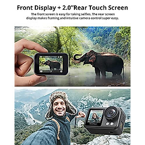 AKASO Brave 4 Elite 4K60fps 20MP Ultra HD Action Camera IPX8 33FT Underwater Camcorder Waterproof Camera with 64GB Storage, Touch Screen, Stabilization 2.0, Built-in 1650mAh Battery and Accessory Kit