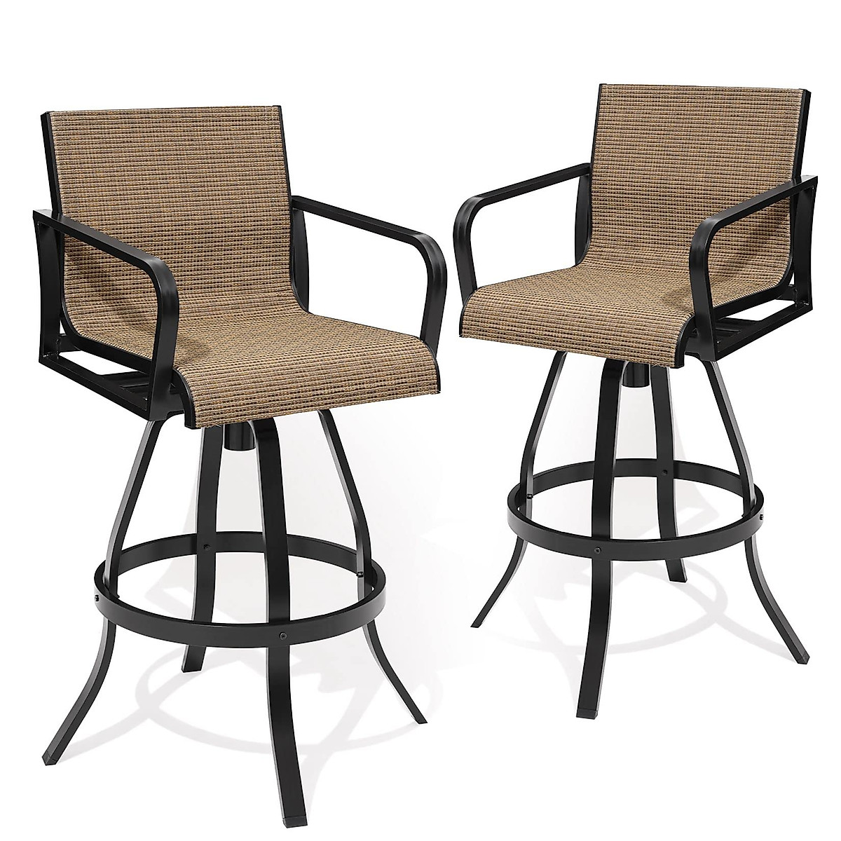 Pellebant Swivel Bar Stools Set of 2, Outdoor Aluminum Bar Height Chairs, All Weather Furniture for Patio, Pool, Garden, Backyard, Brown
