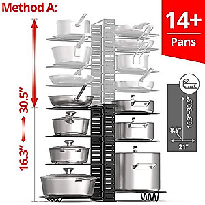 Vdomus Extensible Pot Rack Organizer with 4 DIY Methods Black & Adjustable 3 DIY Methods Pots and Pans Shelf