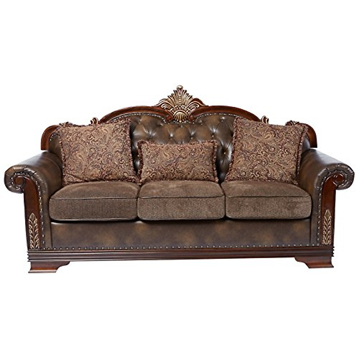 Homelegance 9815-3 Croydon Traditional Two-Tone Sofa, 86"W, Brown PU Leather