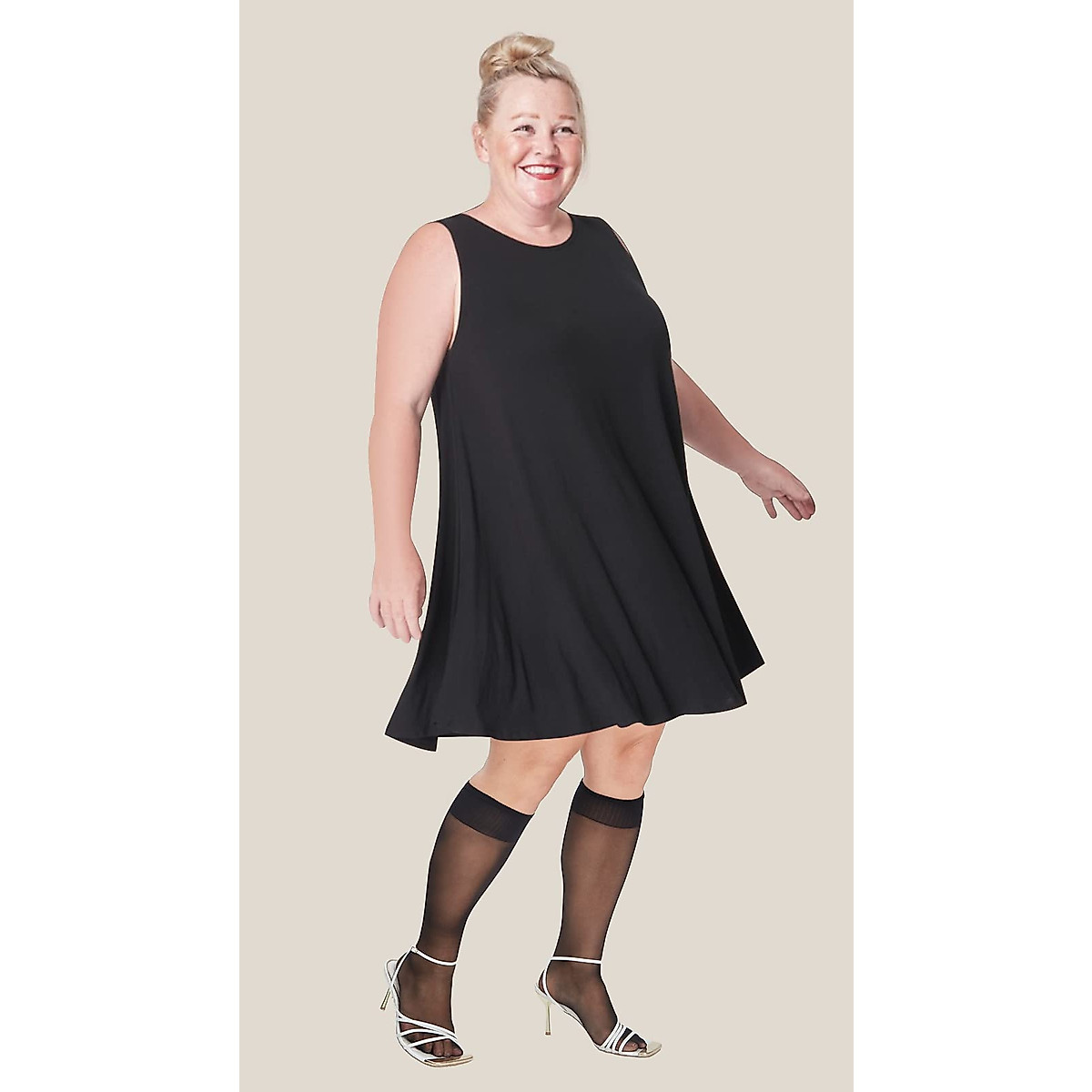 MANZI Plus Size Lady's Knee High Sheer Stockings for Women 6 Pairs Pack(Black,XL-XXL)