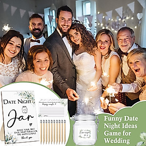 Geelin 114 Pcs Bridal Shower Games Include Date Night Jar Wooden Sign 100 Cards 10 HB Pencils 2 Stickers for Wedding Reception Games Date Idea Newlyweds Bridal Shower Party Favors(Greenery)