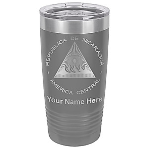 LaserGram 20oz Vacuum Insulated Tumbler Mug, Flag of Nicaragua, Personalized Engraving Included (Gray)