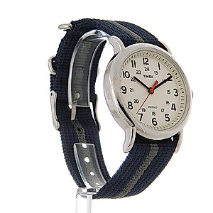 Timex Unisex T2N654 Weekender 38mm Blue/Gray Stripe Nylon Slip-Thru Strap Watch