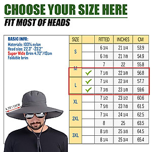 USHAKE Foldable Super Wide Brim Fishing Hat Bucket Safari Hat, UPF 50+ Sun Hat Khaki