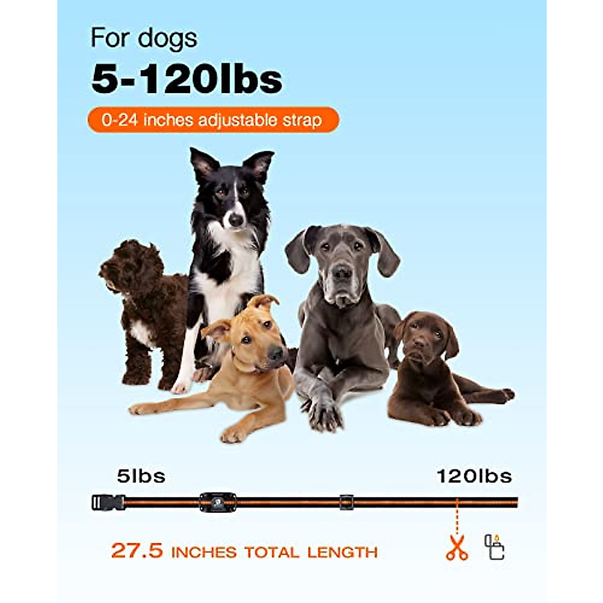 Bousnic Dog Shock Collar - 3300Ft Dog Training Collar with Remote for 5-120lbs Small Medium Large Dogs Rechargeable Waterproof e Collar with Beep(1-8), Vibration(1-16), Safe Shock(1-99) (Orange)