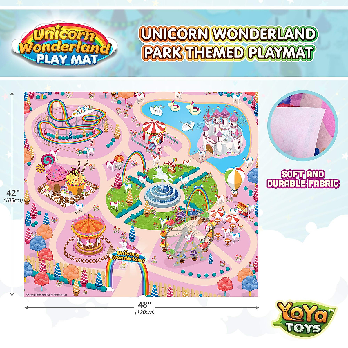 YoYa Toys Unicorn Playmat - Pretend Play Set for Kids - 8 PCS Unicorns and Rainbows Figures - Educational Imaginative Activity Rug Toy - Floor Mat Playset Gift for Girls 3 4 5 6 7 8 Year Old Toddlers