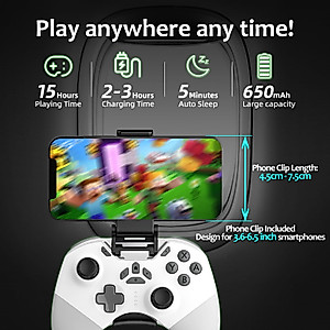Bluetooth Controller for Switch/PC/iPhone/Android/Apple Arcade MFi Games/TV/Steam, Pro Wireless Game Controller Remote Gamepad with Phone Clip with Lock Speed/6-Axis Gyro/Dual Motors/Turbo/Switch Key