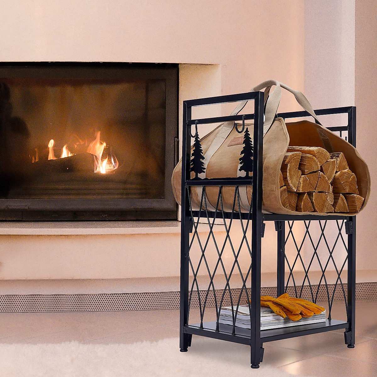 TwentyNext Firewood Log Carrier, Firewood Waxed Canvas Tote Bag with Handles, Heavy Duty Firewood Holder Fireplace Wood Stove Accessories for Camping,BBQ Indoor & Outdoor