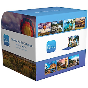 Calm App, 7-Pack Daily Mindful Puzzle Collection 300-Piece 500-Piece for Relaxation & Stress Relief with Subscription, for Adults & Kids Ages 8 and up