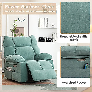 EDWELL Power Recliner Chair with Massage and Heat, Swivel Rocking Recliner Chairs for Adults, Ergonomic Lounge Recliners with USB, USB-C Ports and Side Pocket, Power Adjustable Backrest & Footrest