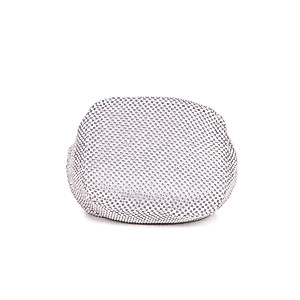 Olivia Miller Women's Fashion Round Pouch Evening Bag Silver Elegant Formal Crossbody Handbag Wedding Prom Party Purse w Mesh Dazzling Rhinestone