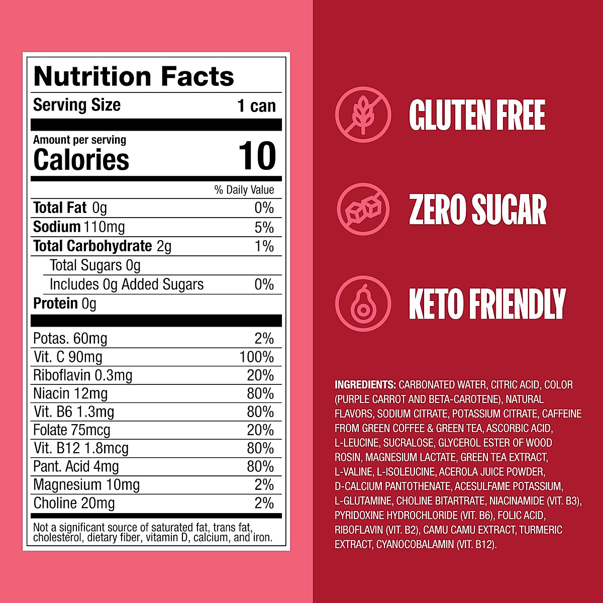 ZOA Zero Sugar Energy Drinks, Cherry Limeade - Sugar Free with Electrolytes, Healthy Vitamin C, Amino Acids, Essential B-Vitamins, and Caffeine from Green Tea - 12 Fl Oz (12-Pack)