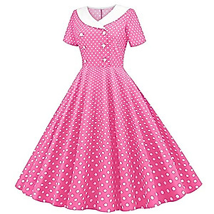 Short Dresses for Teens Women Fashion Short Sleeve V-Neck Wave Point Printing Short Sleeve Dressy Fall Dresses for Women Pink