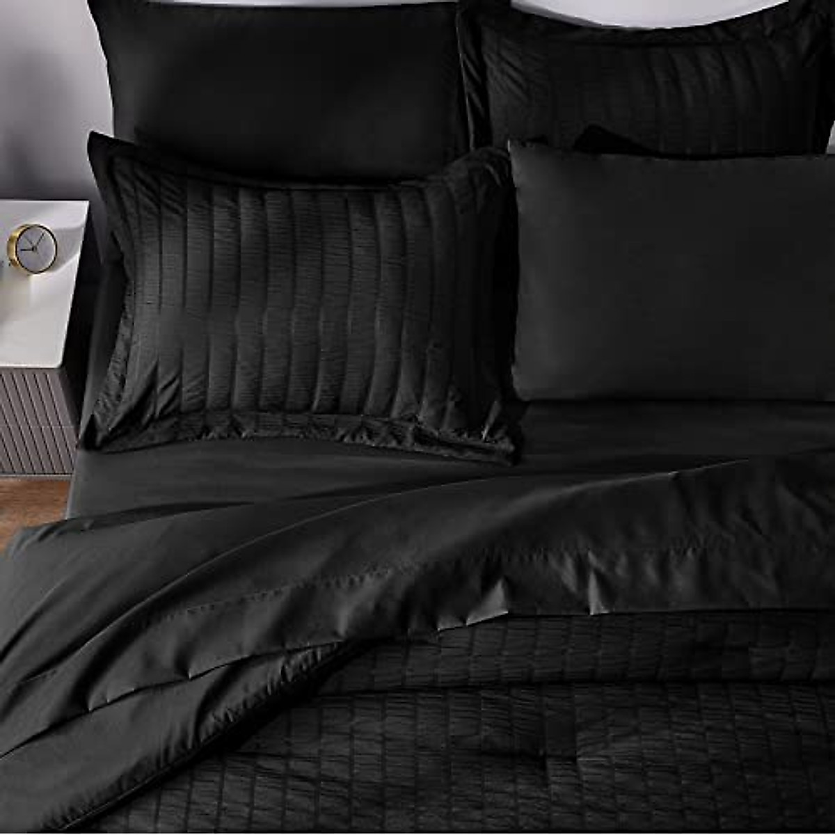 CozyLux Queen Seersucker Comforter Set with Sheets Black Bed in a Bag 7-Pieces All Season Bedding Sets with Comforter, Pillow Sham, Flat Sheet, Fitted Sheet, Pillowcase