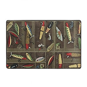Area Rug Ultra Soft Nursery Rug Stylish Mats Carpets Multipurpose Carpets for Living Room, Bedroom, Extra Large Area Carpet Vintage Fishing Lure Style