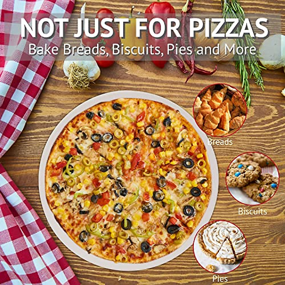 Waykea 9” Round Pizza Stone for Toaster Oven | Cordierite Grilling Stone Bread Baking Stone for Grill, Oven