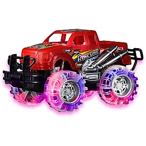Playo Monster Trucks for Boys - Car Toys for Boys & Girls - Light up Toys for Kids - 6" Truck with Flashing LED Tires - Toy Cars for 3 Year Old boy + - Push n Go Childrens Birthday Gift (Blue)