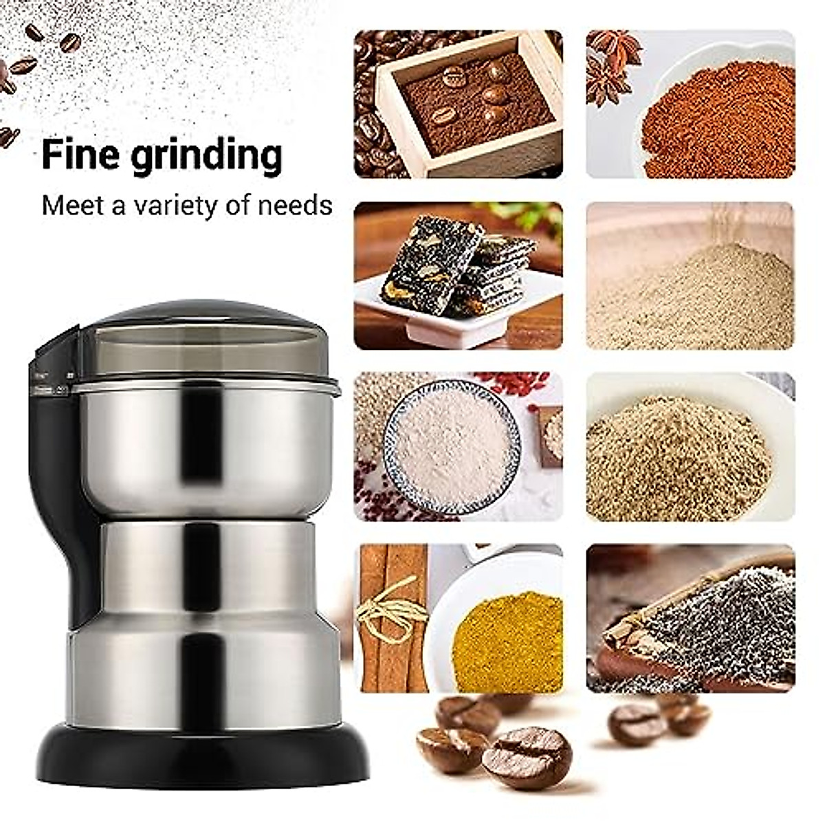 Electric Grinder 30s Quick Powder, Mini Electric Coffee Grinder Cereals, Nuts Beans Spices Grains Grinder Machine Multifunctional Home Blender Chopper